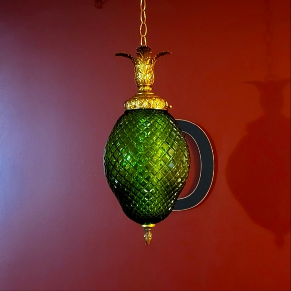 Other | Vintage Diamond Glass Hanging Green Light Swag Lamp Antique ...